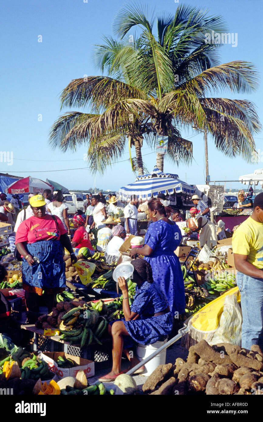 The market in Marigot on the French Caribbean island of Saint Martin ...