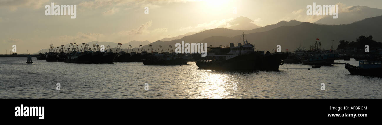 China Hong Kong Cheung Chau island chinese fishing junks sampans boats ...