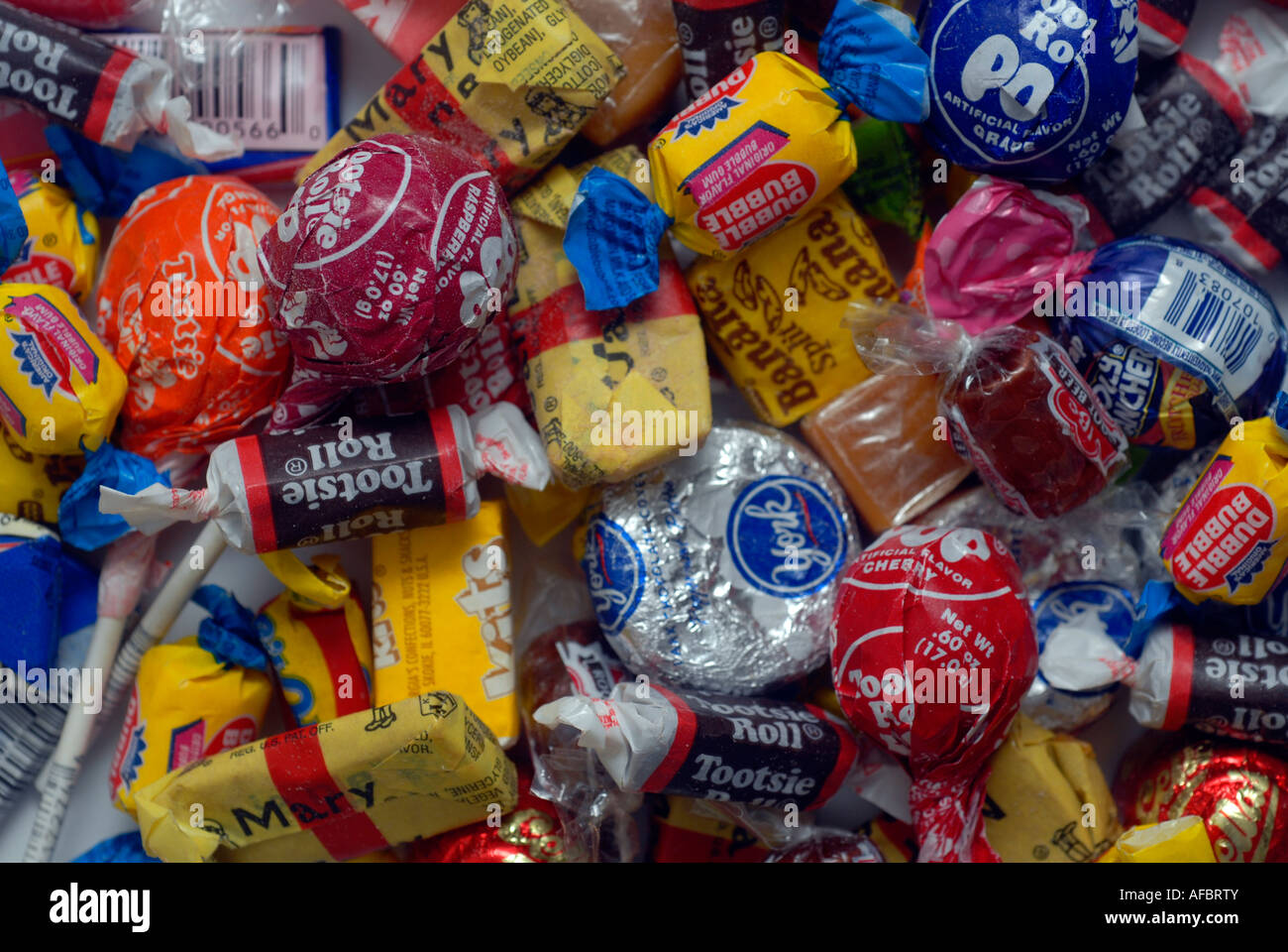 An assortment of individually wrapped single serving candy Stock Photo ...