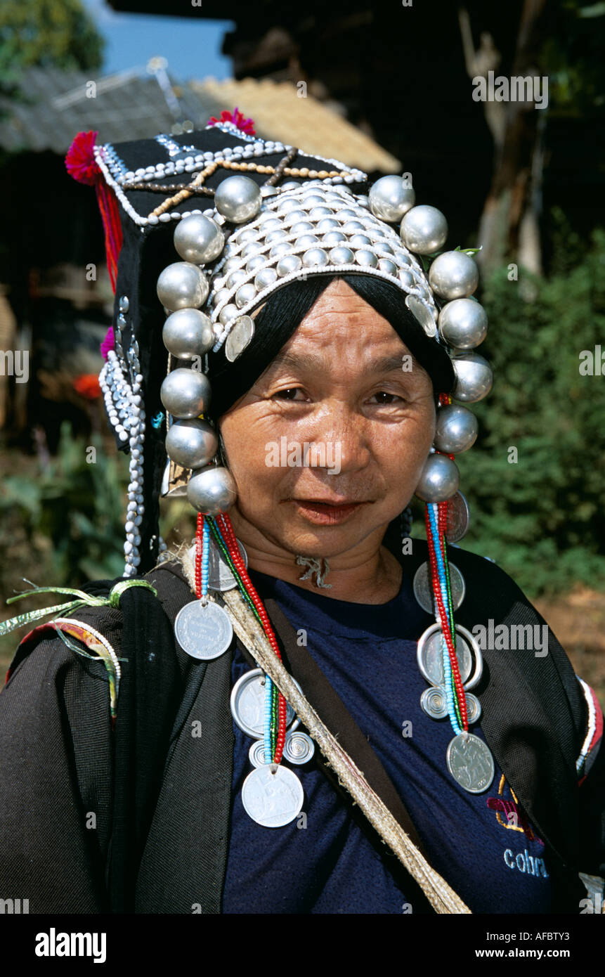Woman from Akha Hill Tribe, Pang Daeng Village, Chiang Dao, Chiang Mai ...