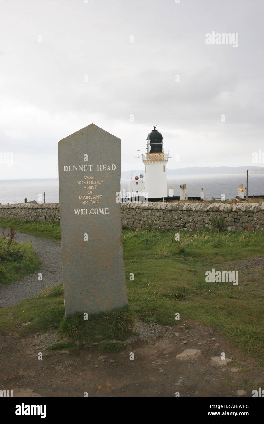 Welcome Stone and Dunnet Head Lighthouse North Coast of Scotland Stock ...