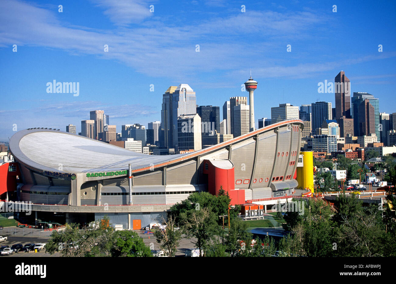 A view of the Saddledome where the Calgary Stampede is held and the ...