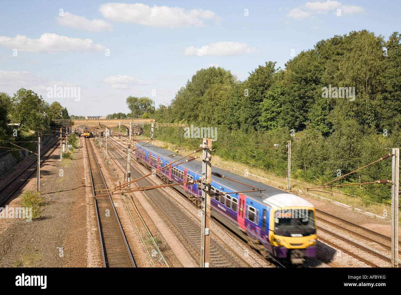 Train on tracks near Finsbury Park London Stock Photo - Alamy
