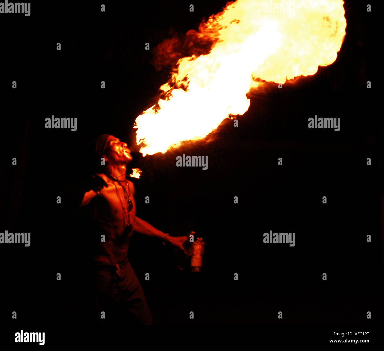 Fire Breather Performing At Night On The Streets Of Tegucigalpa