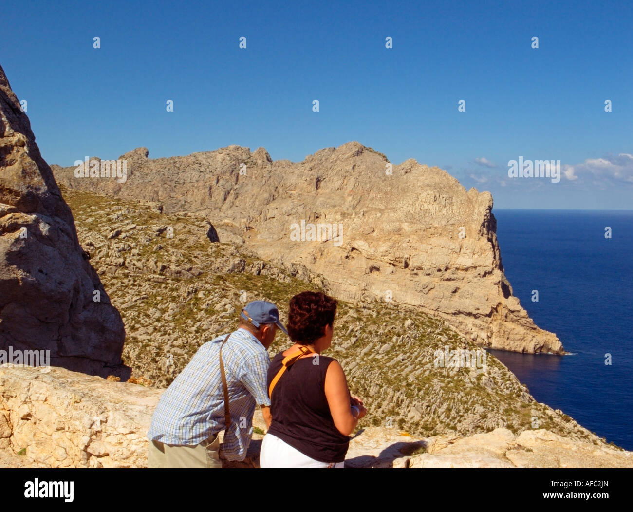 Tourists and View point overlooking the Mediterranean Sea at Cap de ...