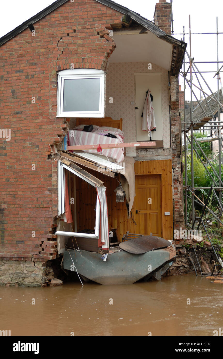 House collapsed into river after flooding of the river Corve in Ludlow ...