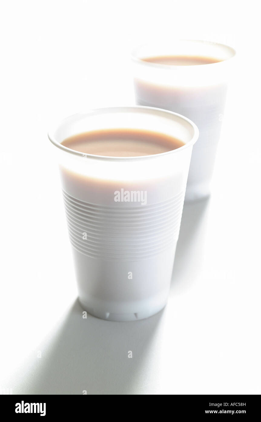 two plastic cups of tea Stock Photo - Alamy