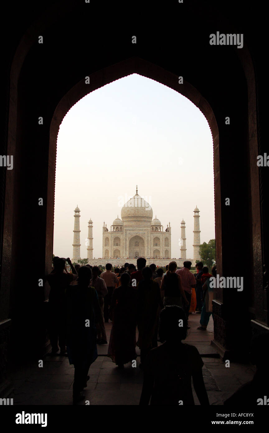 View of the Taj Mahal through the arch of the main entrance gate Stock ...