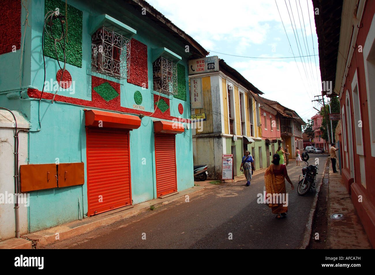 Colourful painted buildings on street in Fontainhas latin quarter of ...