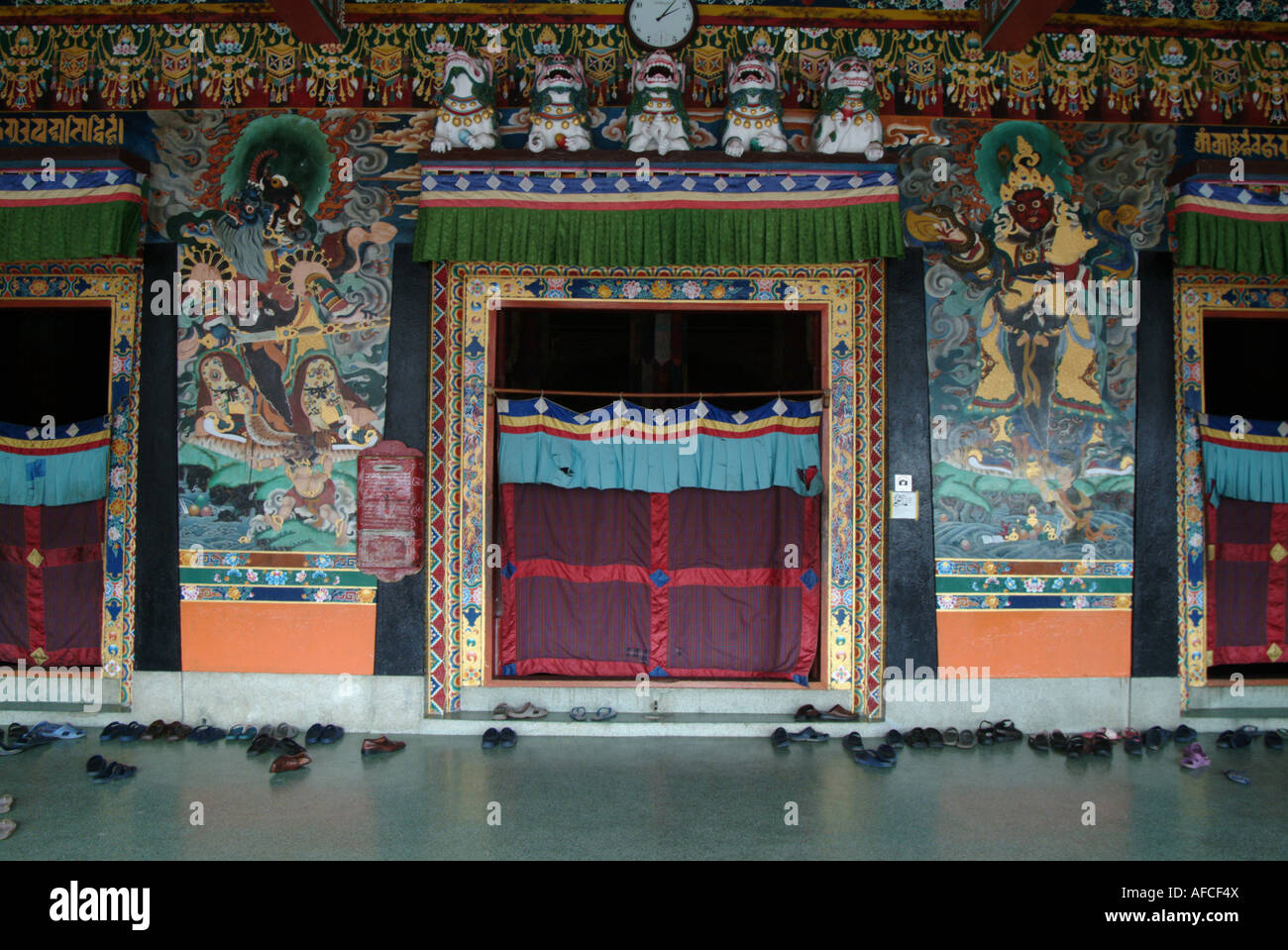 Monks shoes left outside the gompa in Rumtek monastery in Sikkim Stock ...