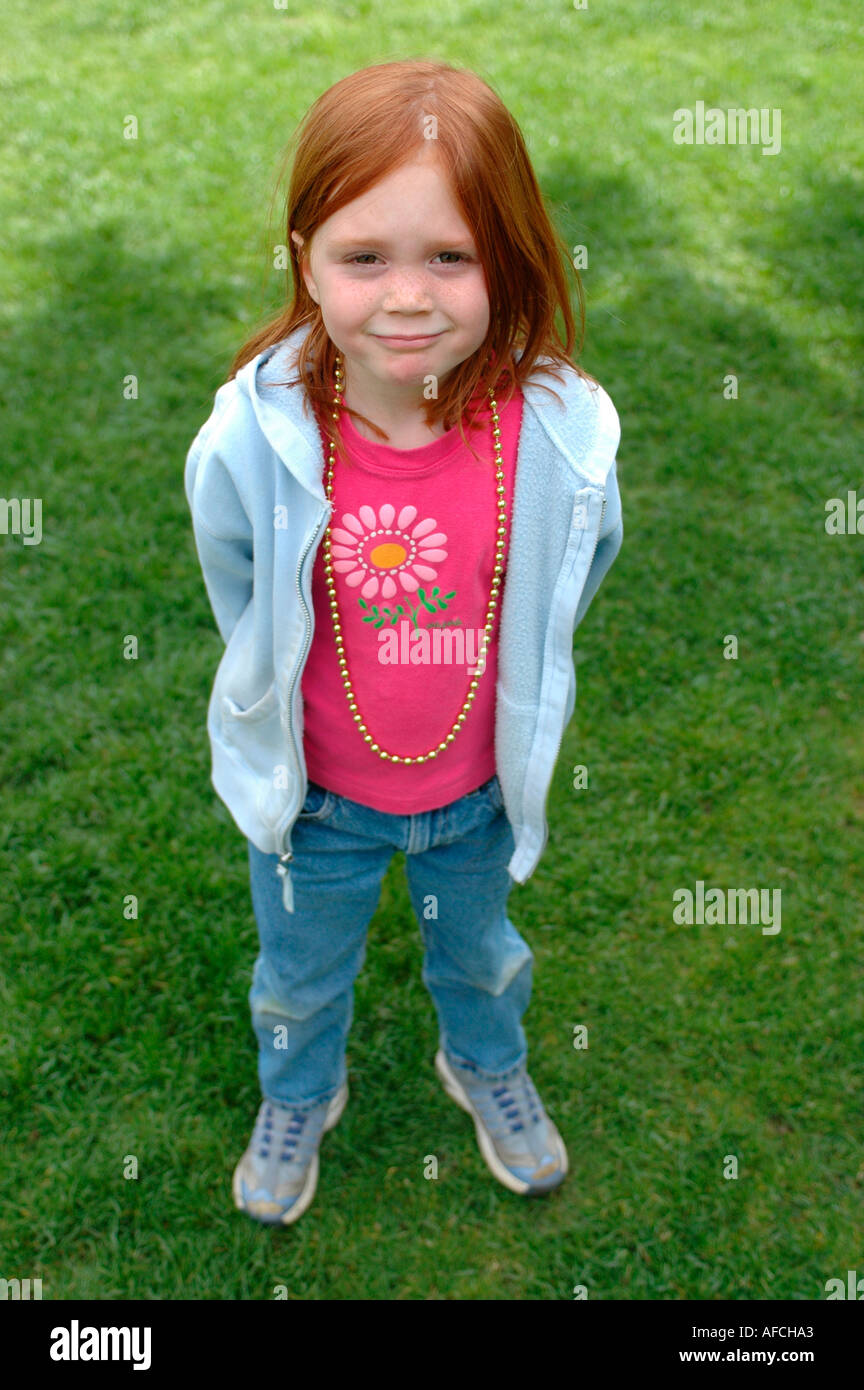 Portrait of redhead Irish American 5 five year old young girl Stock ...