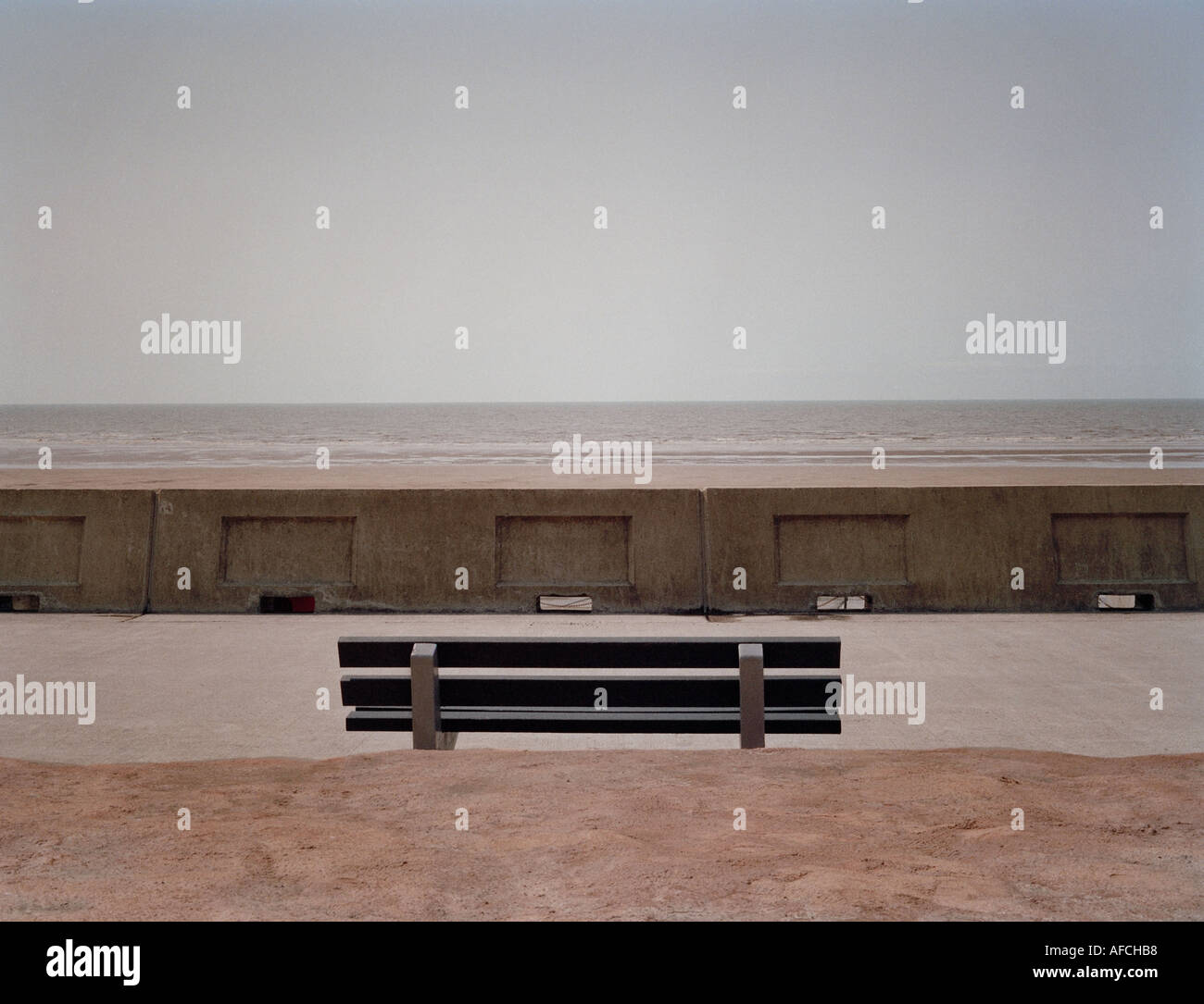Empty Wooden Bench on Blackpool Sea Front Stock Photo - Alamy