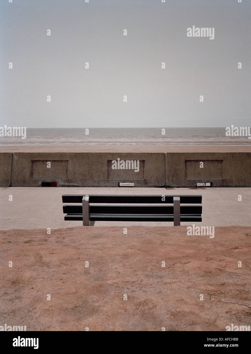 Empty Wooden Bench on Blackpool Sea Front Stock Photo - Alamy