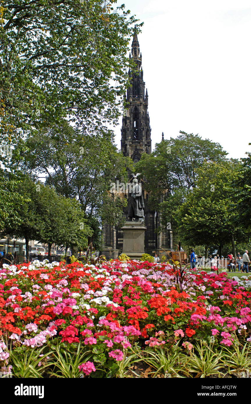 Flower Beds in busy Princess Street Gardens Edinburgh with the Scott ...