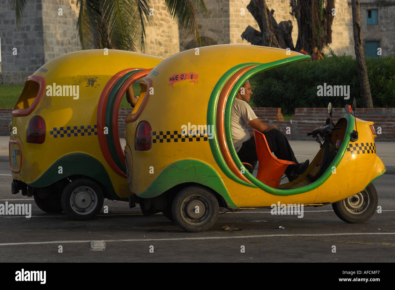 Cuba Havana coco taxi two coco taxi parked on the street Stock Photo ...