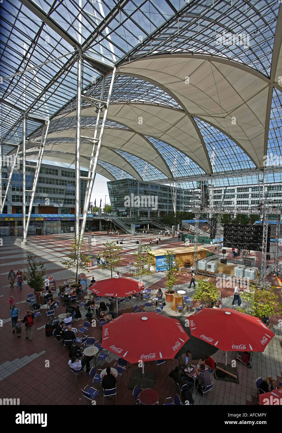 Illustration Airport Terminal 2: Cafe at Munich Airport building with ...