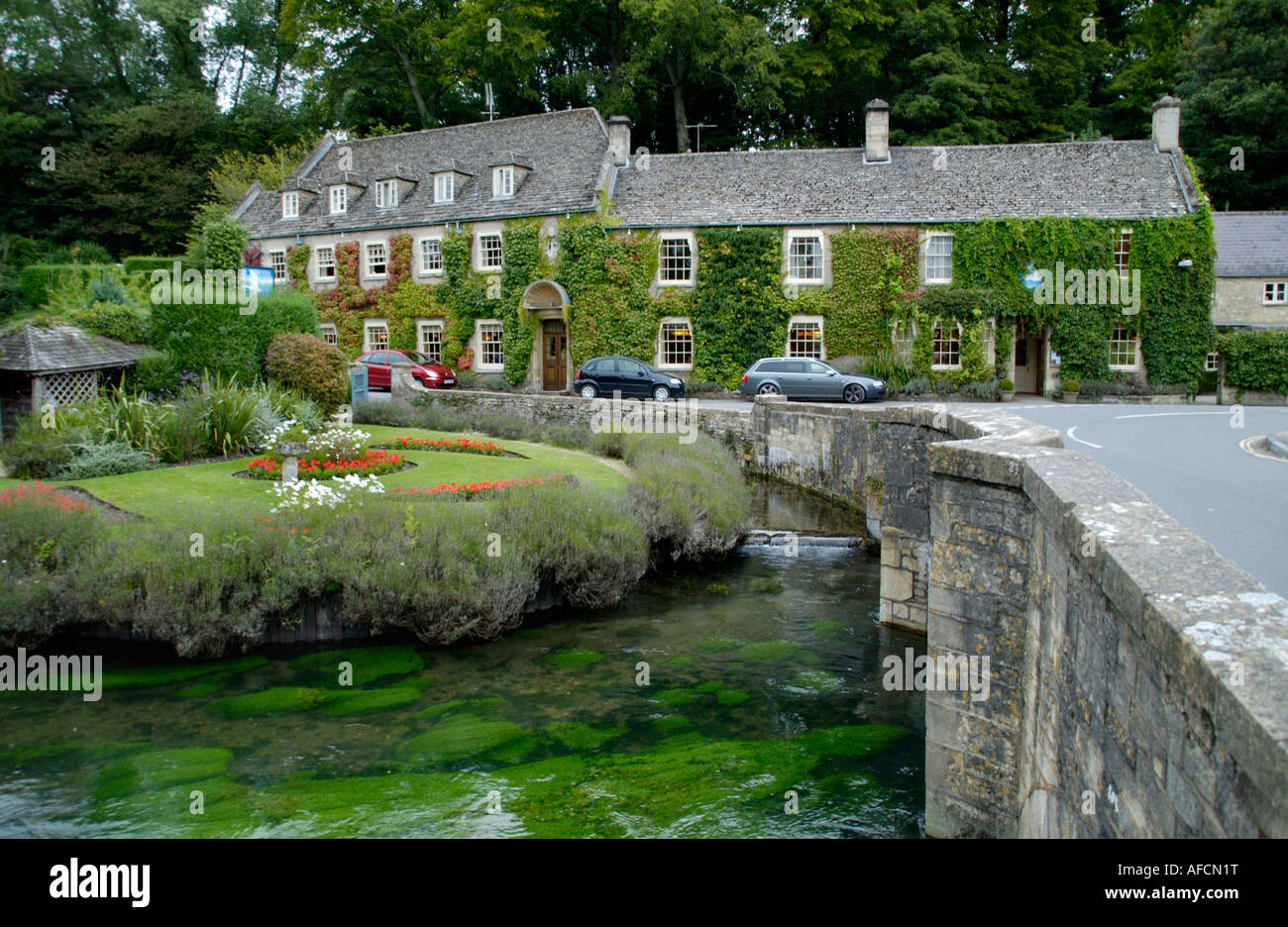 Swan Hotel and garden Bibury Gloucestershire England UK Stock Photo - Alamy