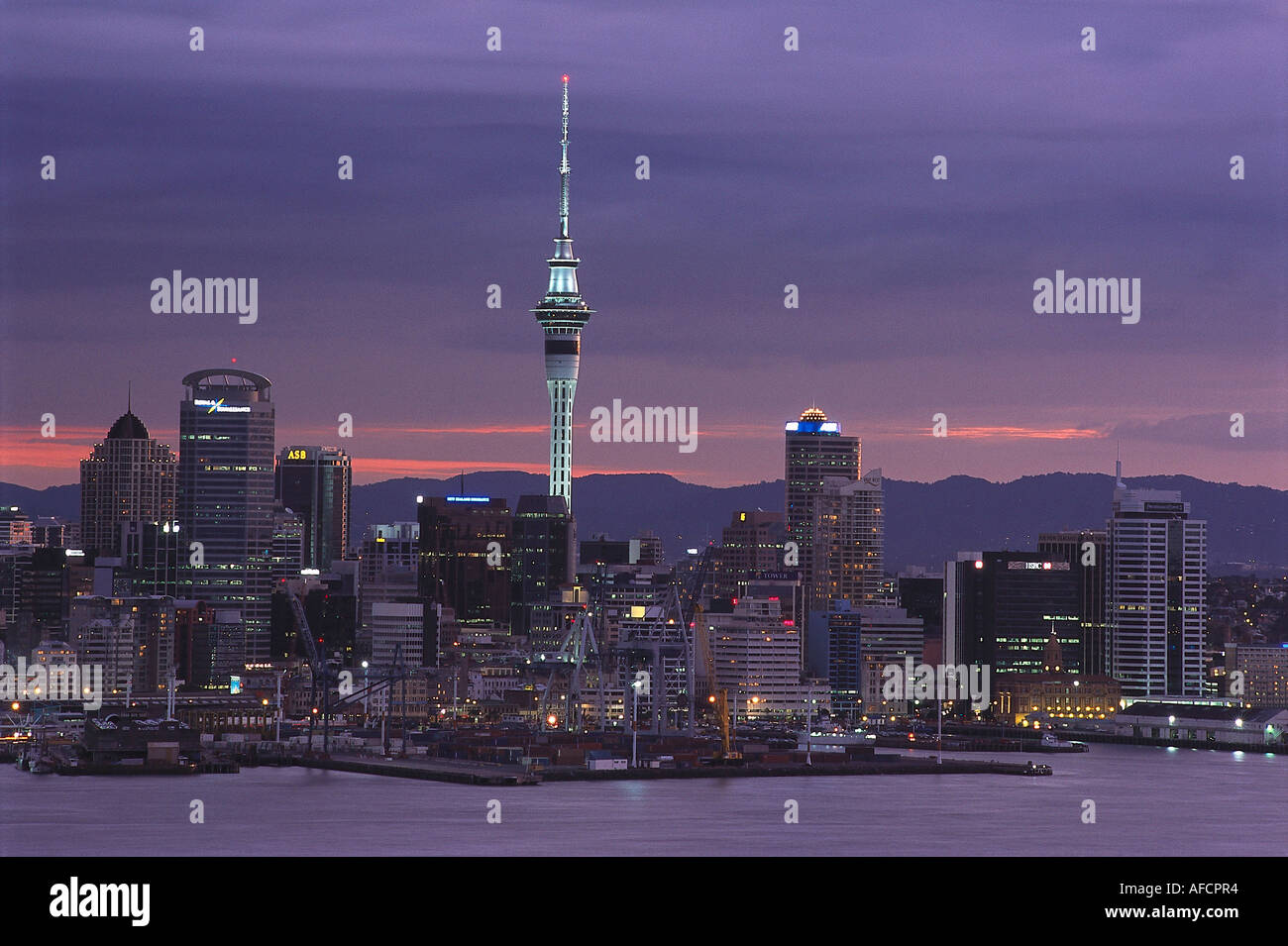 Sky Tower & Skyline at dusk, Auckland, New Zealand Stock Photo - Alamy