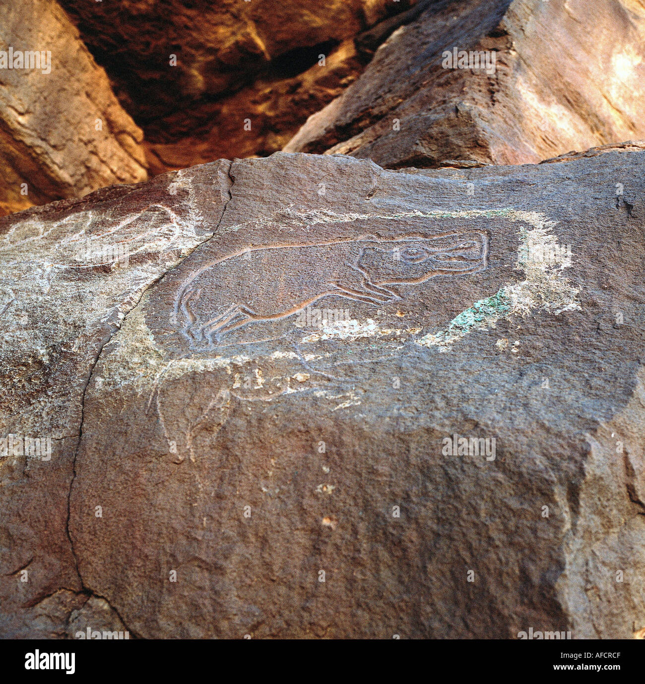 geography / travel, Libya, Wadi Mathendous, prehistoric rock engraving ...