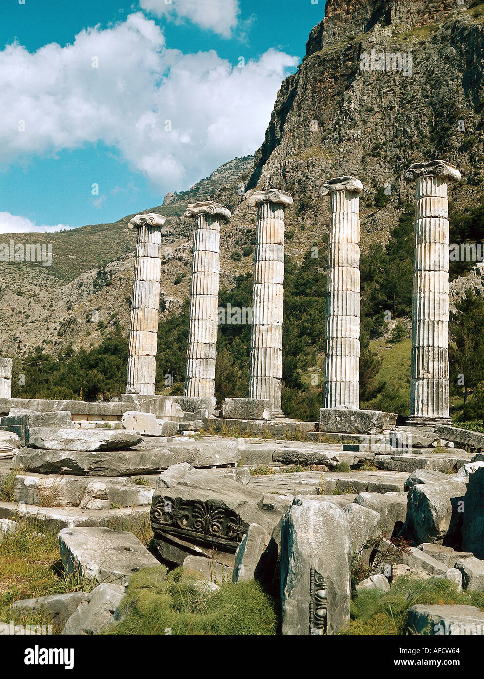 geography / travel, Turkey, Priene, temple of Athena, 334 BC, ruins ...