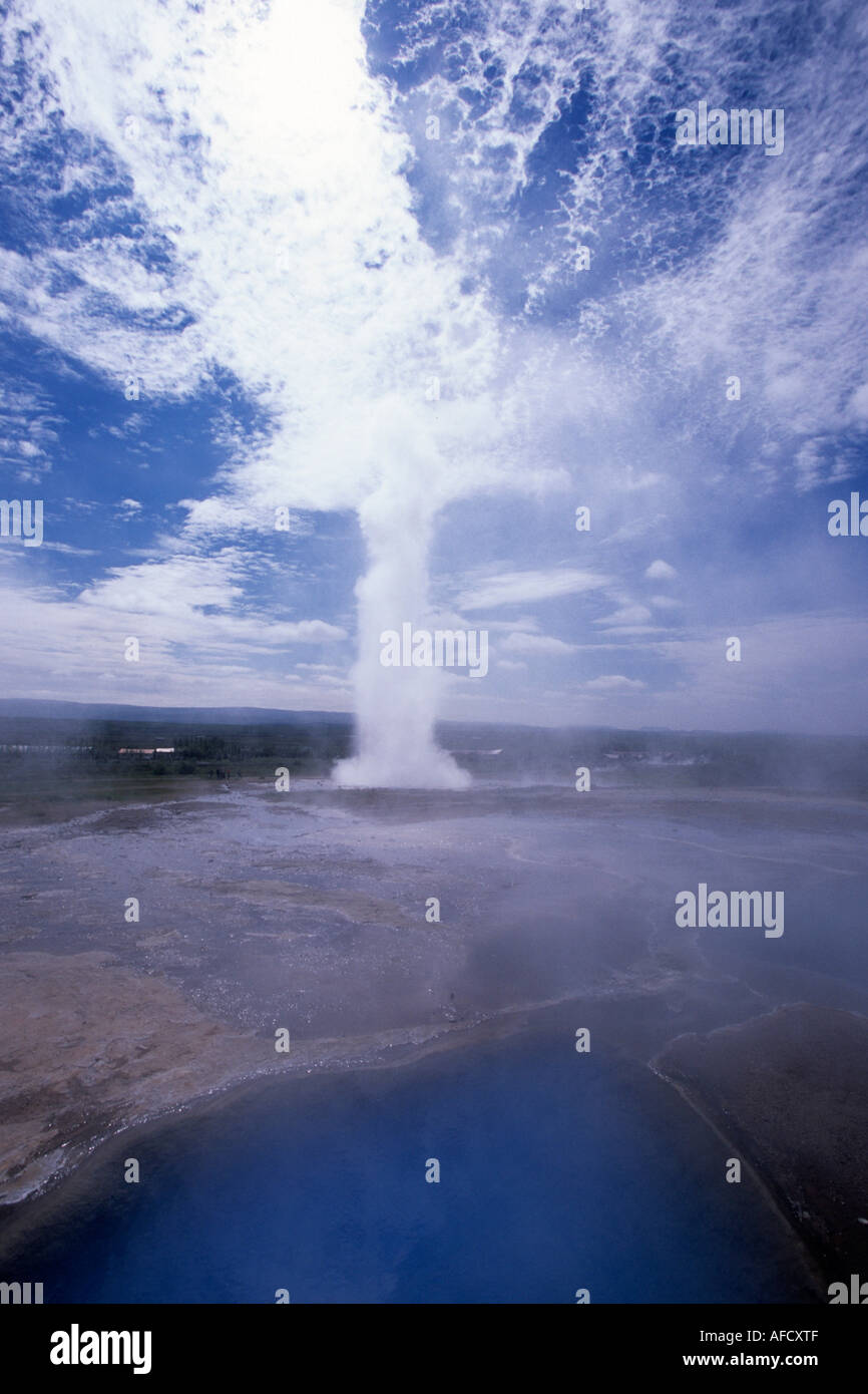 Strokkur Geyser Eruption, Steam from Blesi Pool, Geysir, Iceland Stock ...