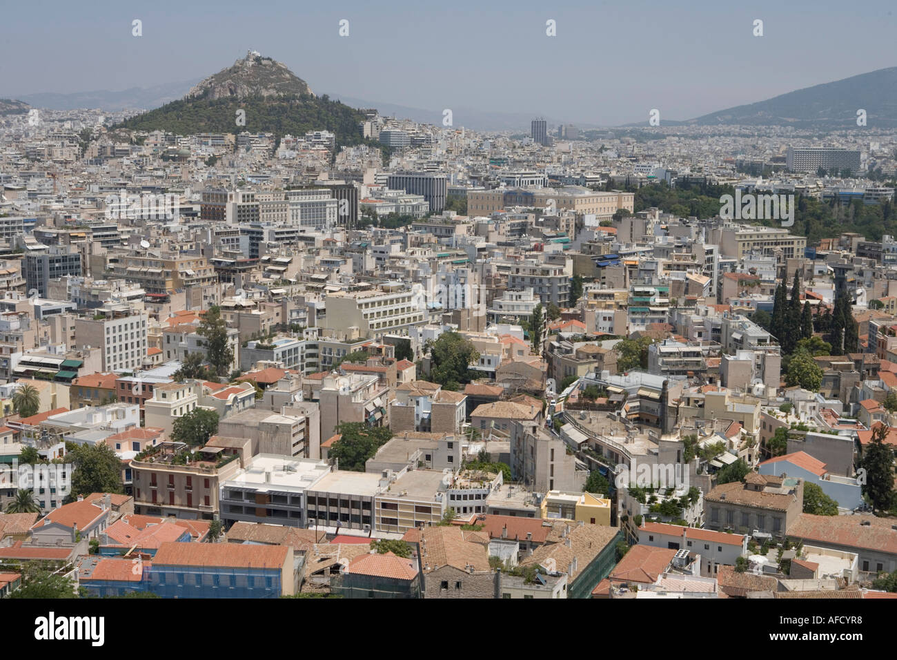 Plaka & Lykavittos Hill, View from Acropolis Athens, Greece Stock Photo ...