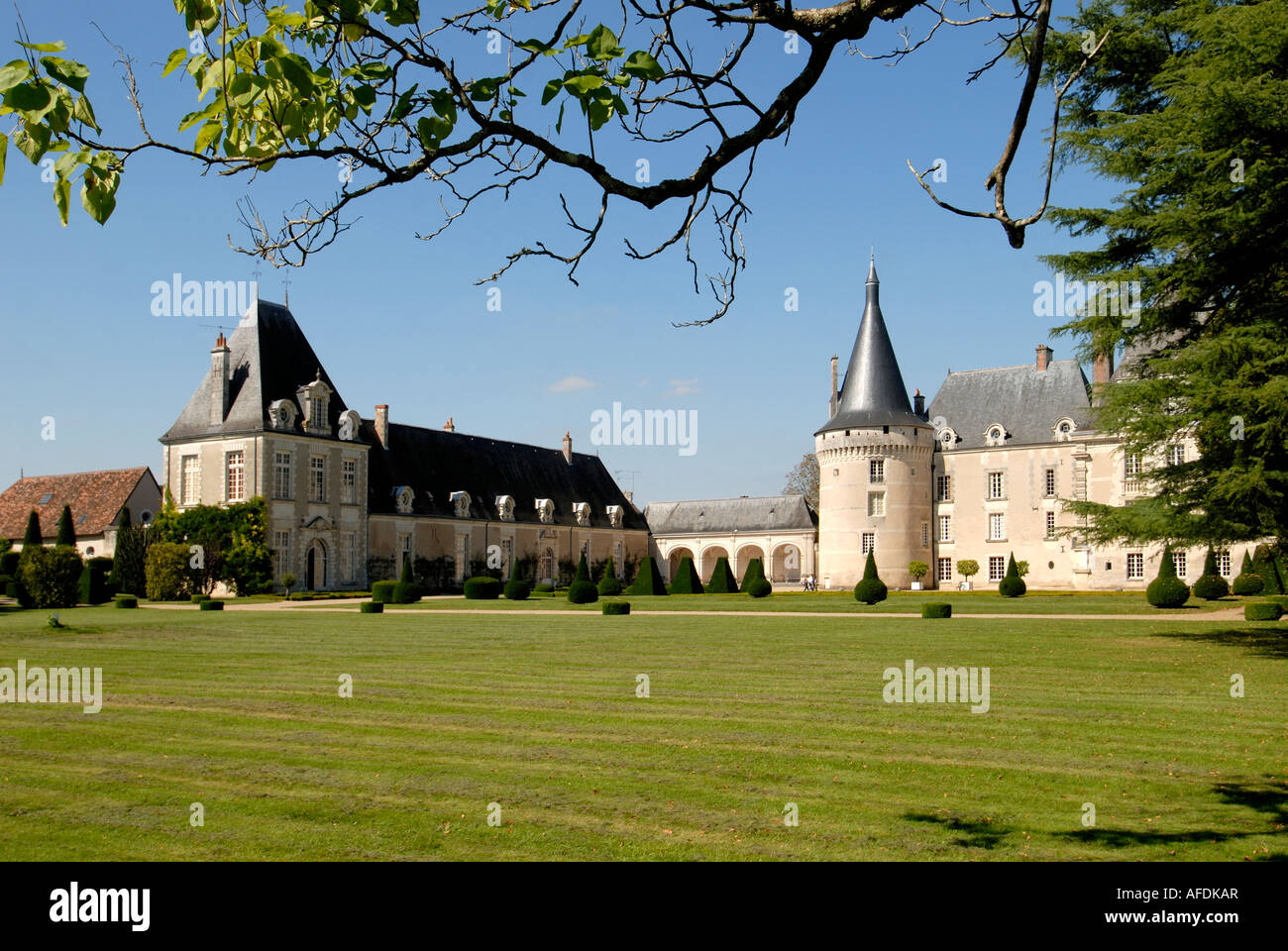 Chateau and formal gardens at Azay-le-Ferron, Indre, France Stock Photo ...