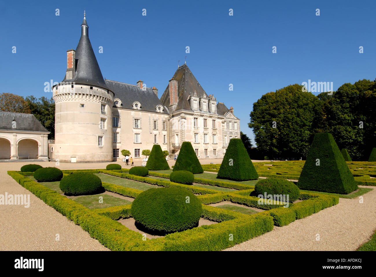 Chateau and formal gardens at Azay-le-Ferron, Indre, France Stock Photo ...