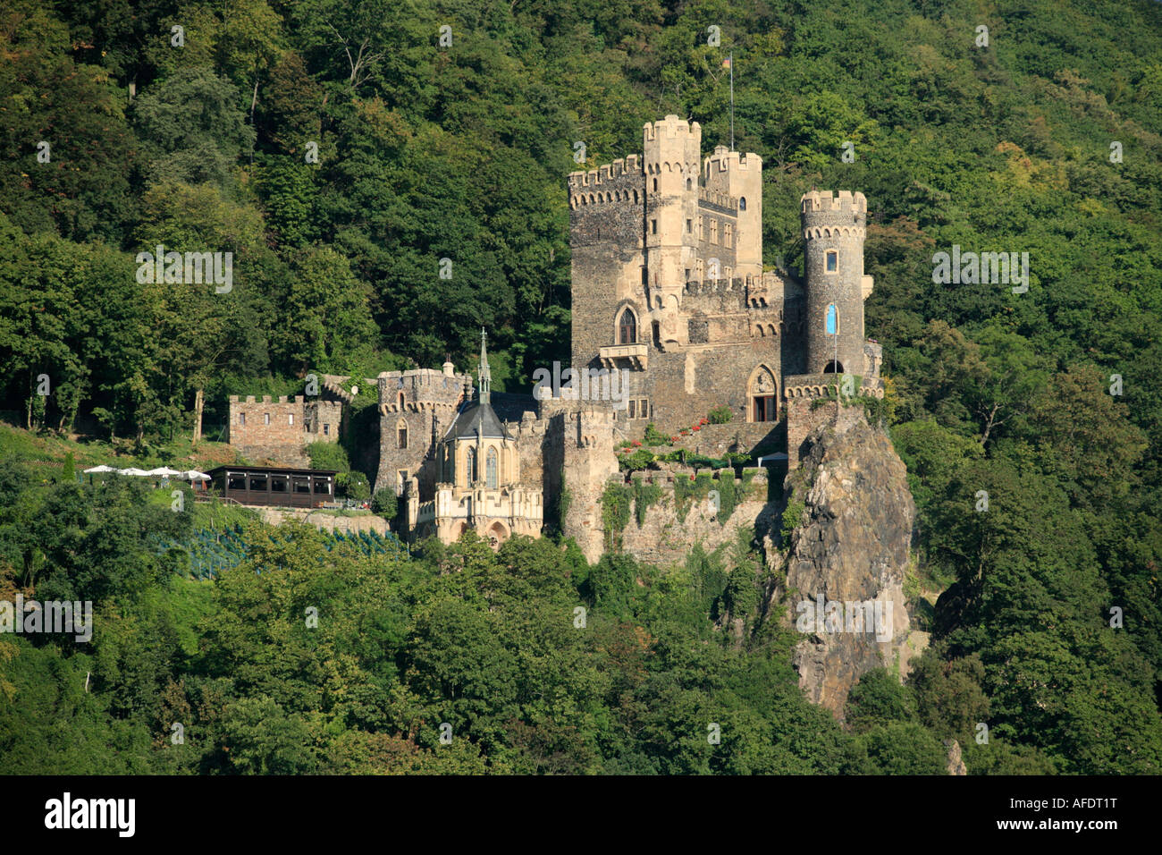 Rheinstein Castle opposite Assmannshausen in the River Rhine Valley in ...