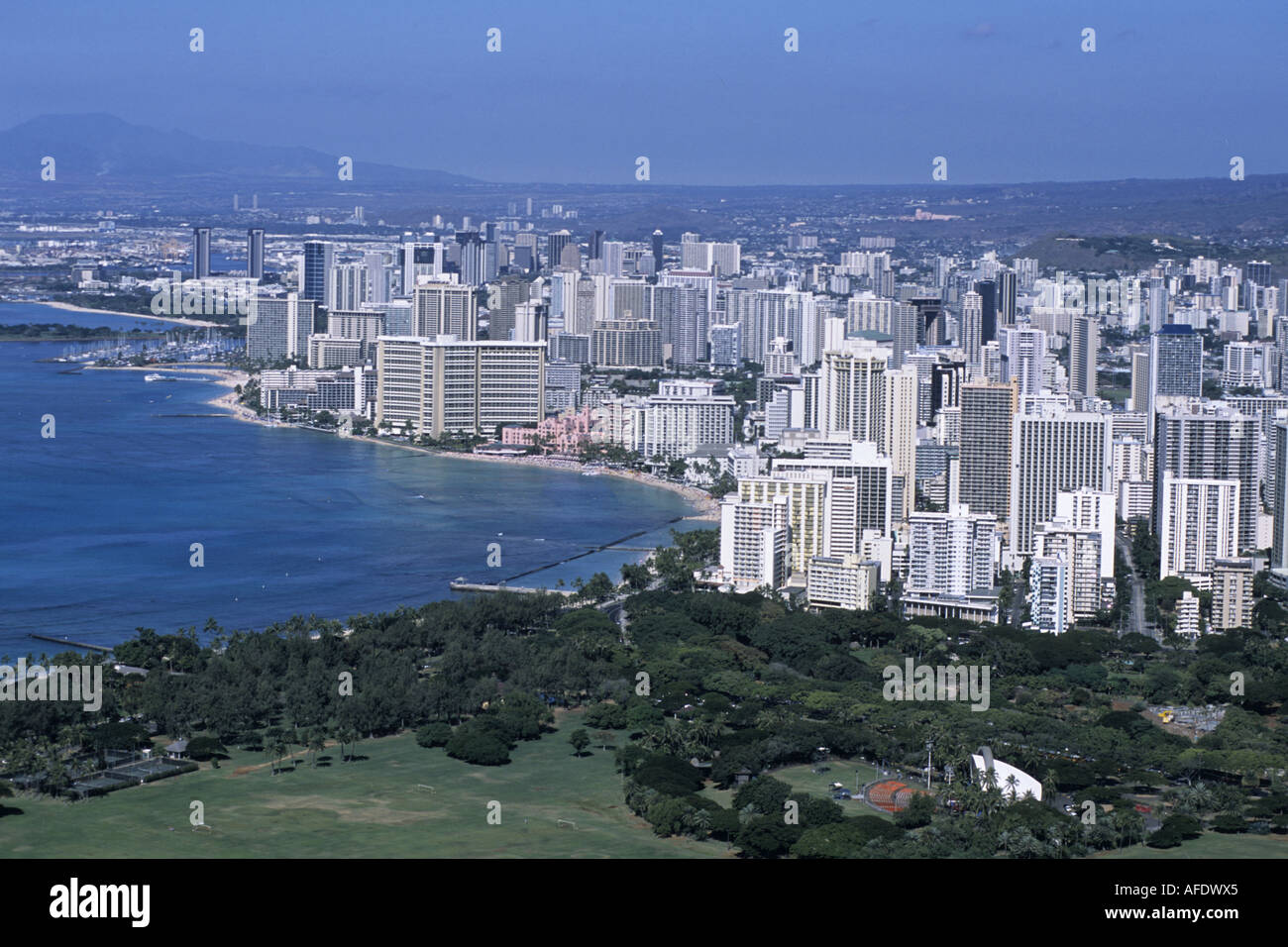 View from Diamond Head, Waikiki Beach, Honolulu, Oahu, Hawaii, USA ...