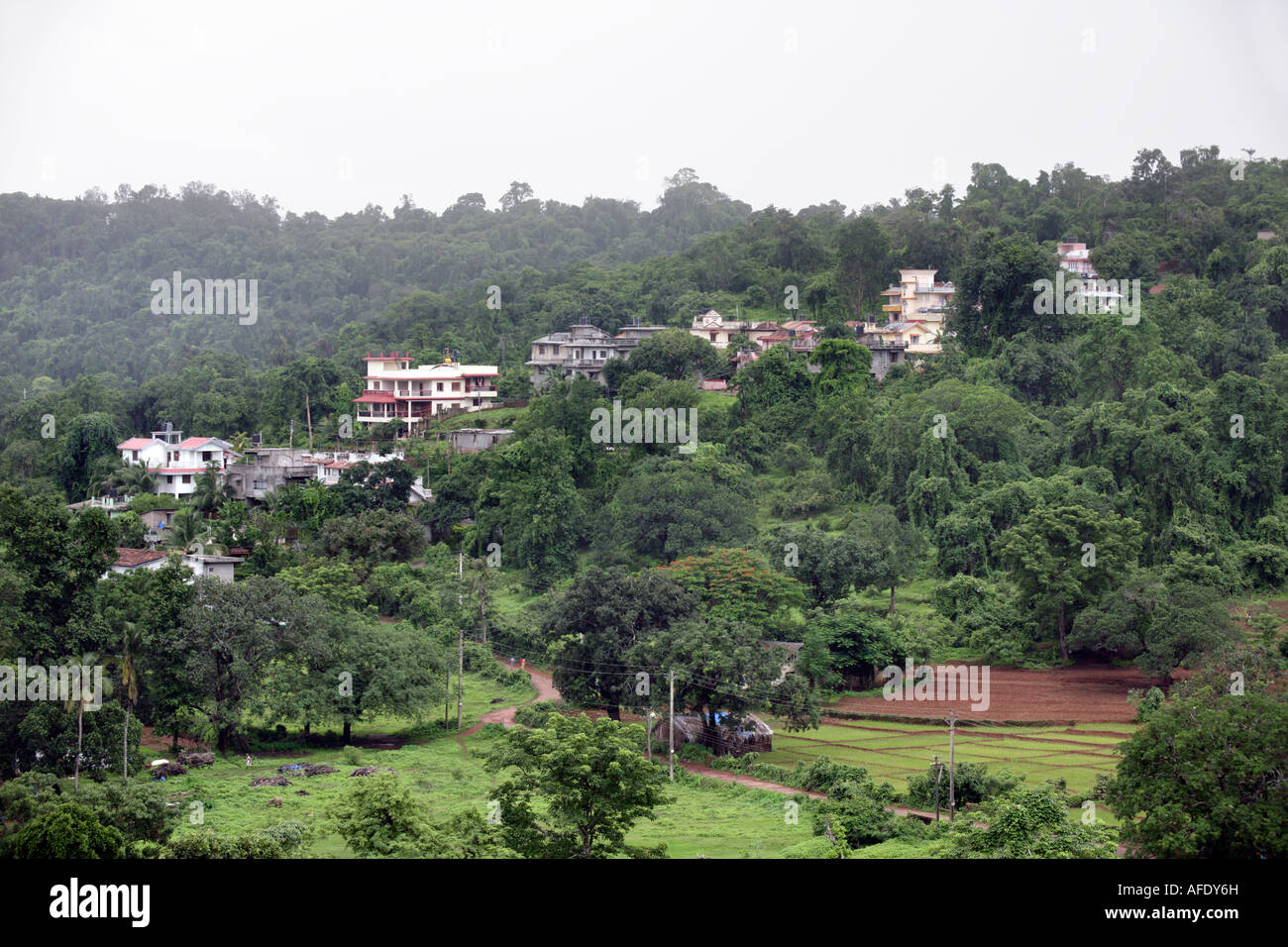Batim village with farm landscape nestling in the lush hillside Bardez ...