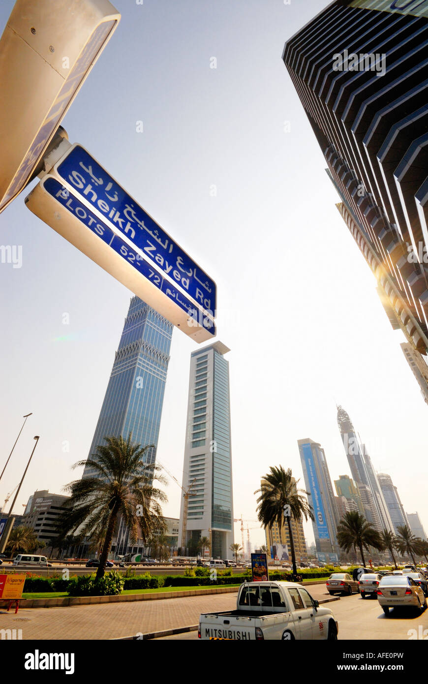 skyline and skyscrapers on Sheikh Zayed Road, Dubai City, United Arab ...