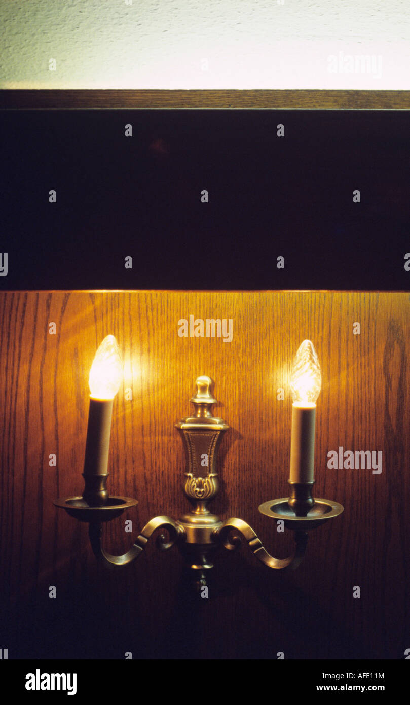 Ancient lighting on brown wooden wall Stock Photo - Alamy