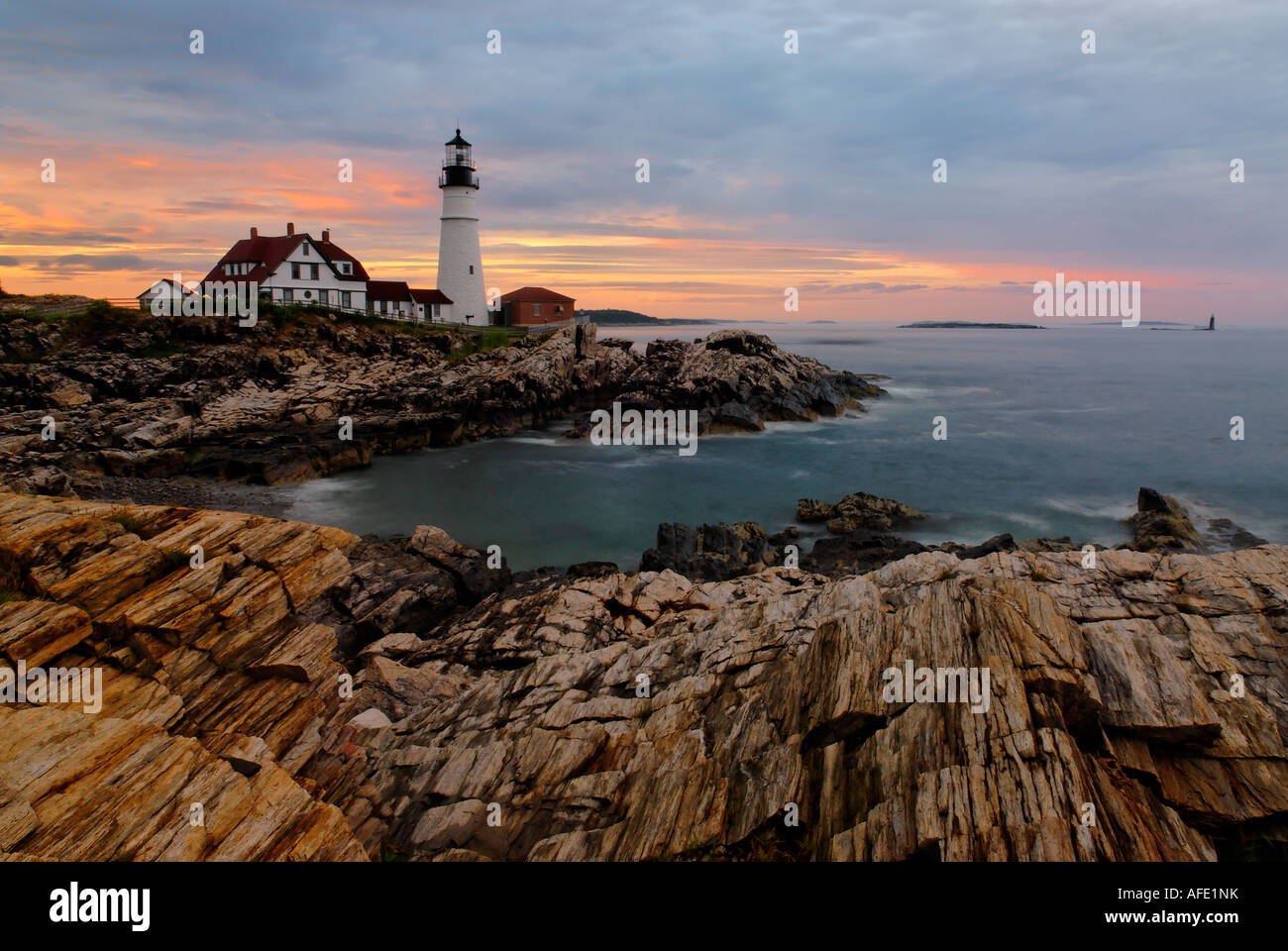 Portland Head Lighthouse Stormy Sunset Stock Photo - Alamy