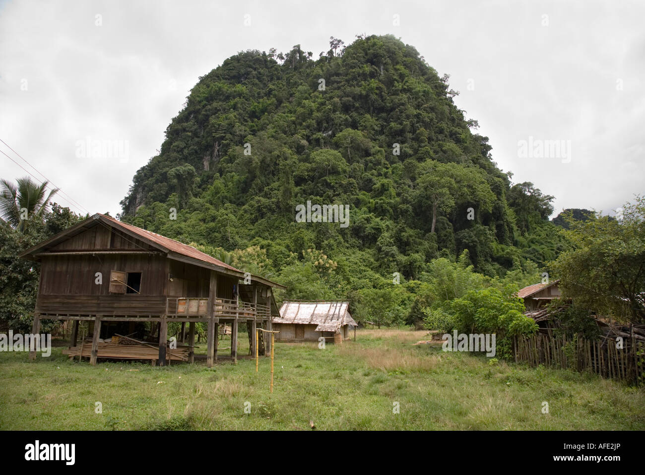 Traditional Laos farm house near Ban Na Thong village, Vang Vieng. Laos ...