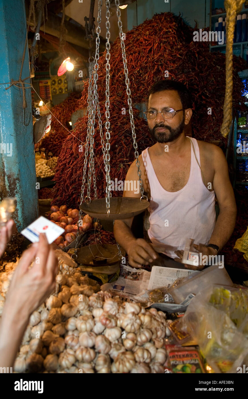 Spice and garlic merchant in the famous "covered market" at Margao Goa ...