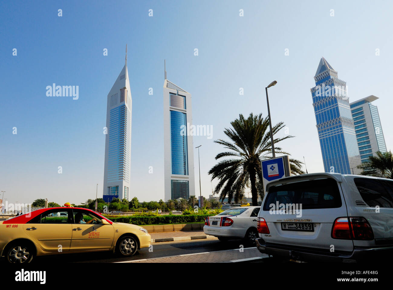 Emirates Towers and Sheikh Zayed Road, Dubai City, United Arab Emirates ...