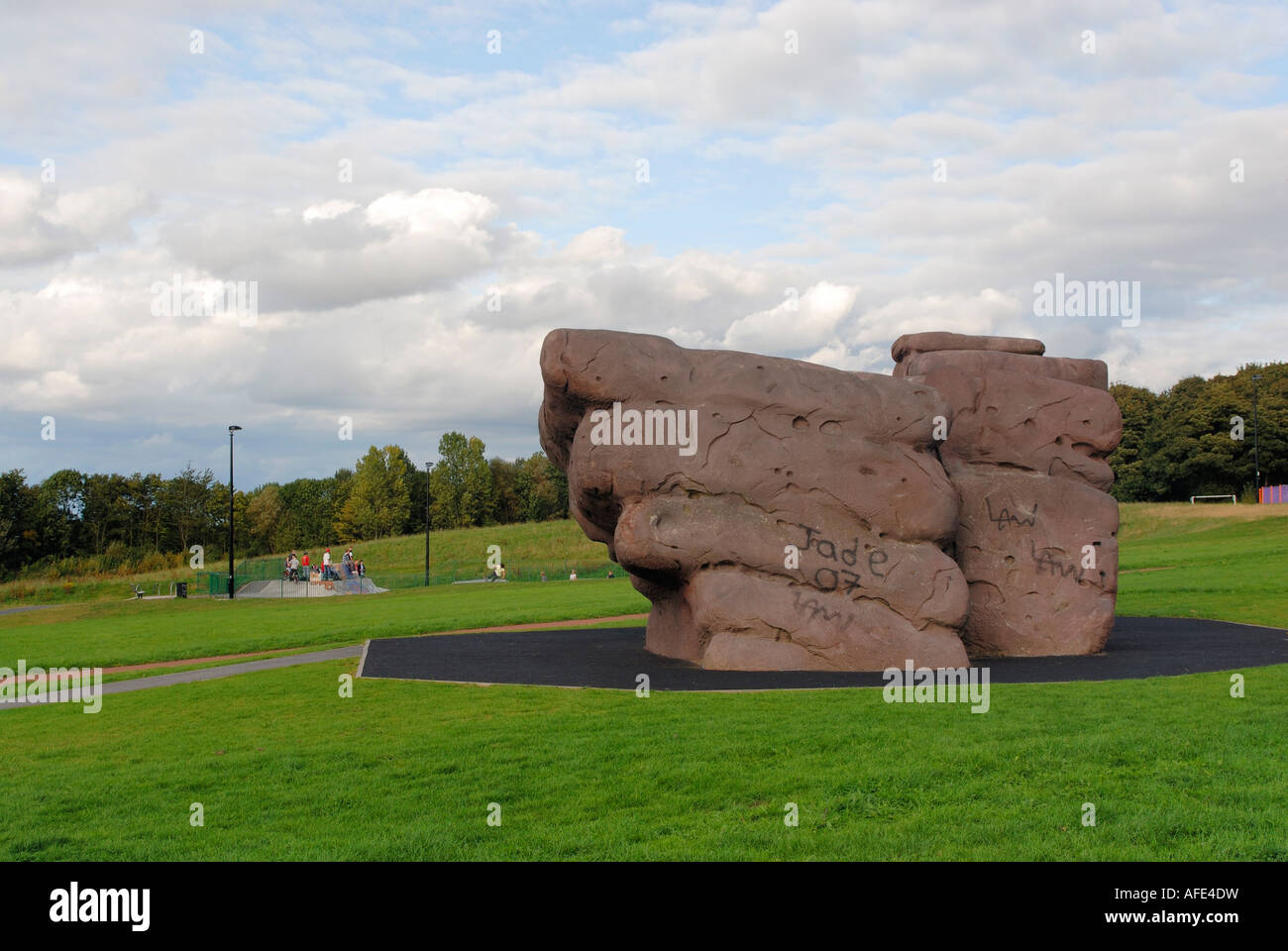 Artificial boulder for climbing in Phoenix Park in Runcorn Cheshire UK ...