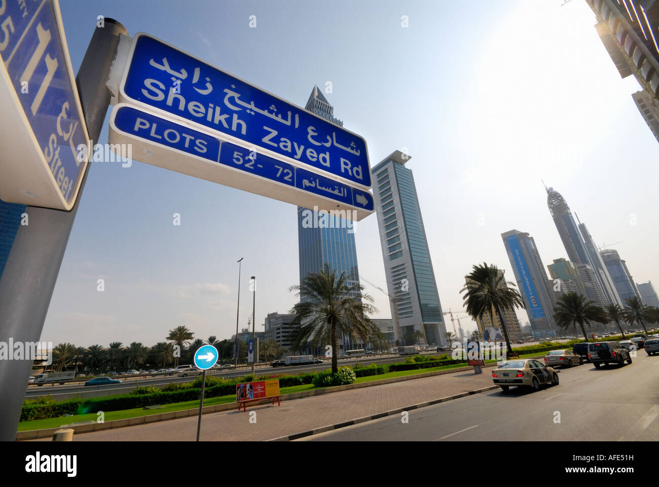 skyline and skyscrapers on Sheikh Zayed Road, Dubai City, United Arab ...