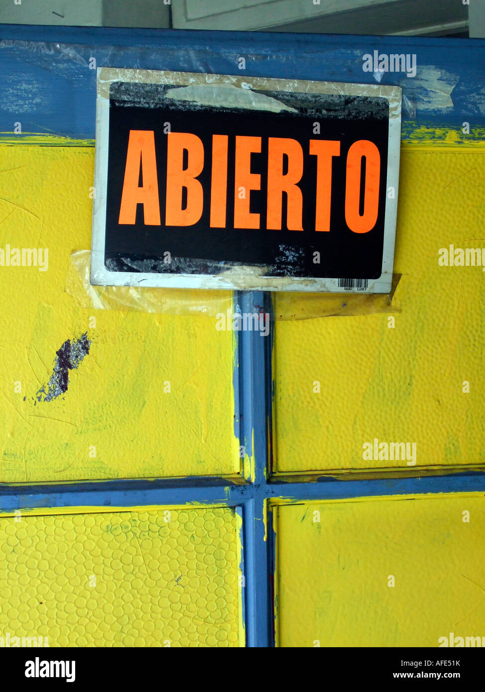 "Abierto sign on store door, "Latin American" district, California ...