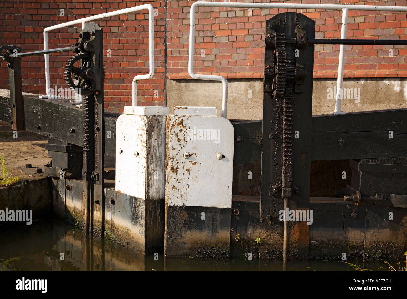 Closed canal lock gates Stock Photo - Alamy