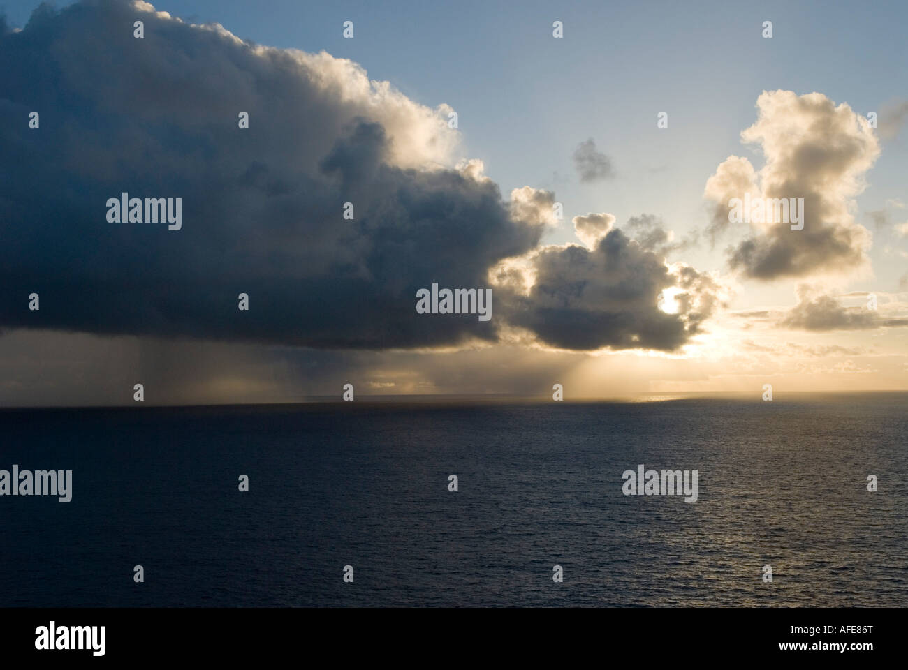 Early morning rain squall as seen from Makapuu Point Oahu Hawaii Stock ...
