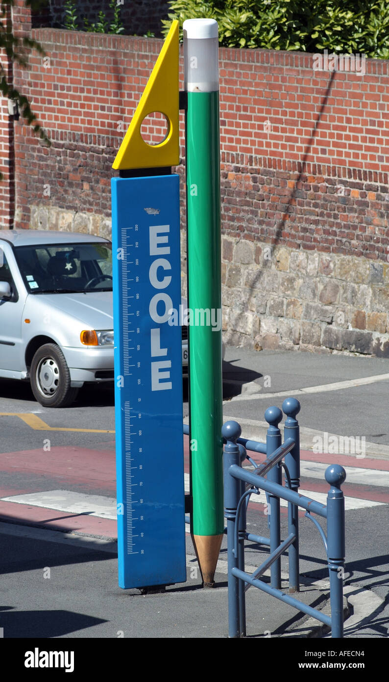 Pencil rubber and ruler forms a school sign in Arras northern France ...