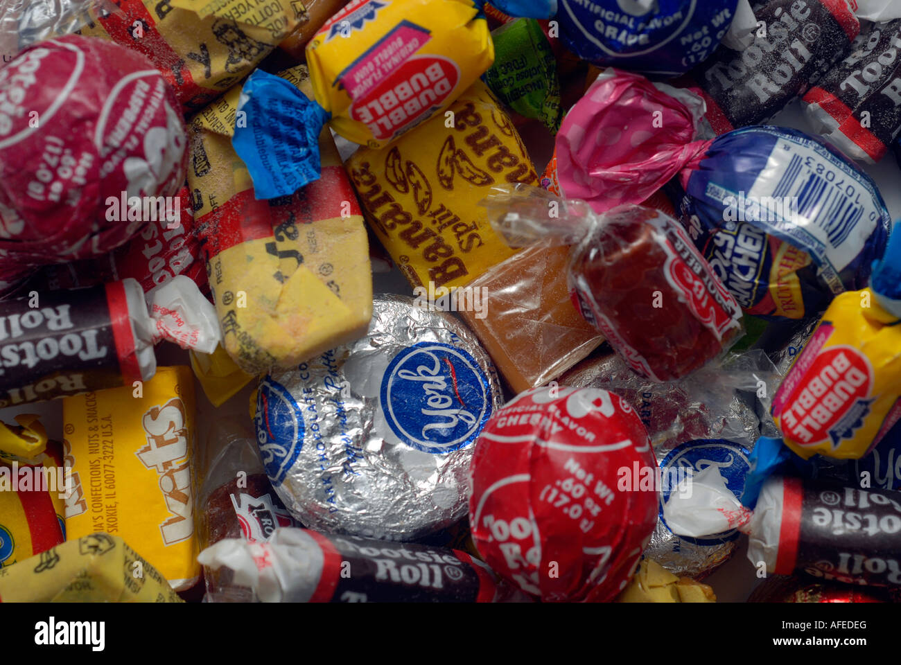An assortment of individually wrapped single serving candy Stock Photo ...