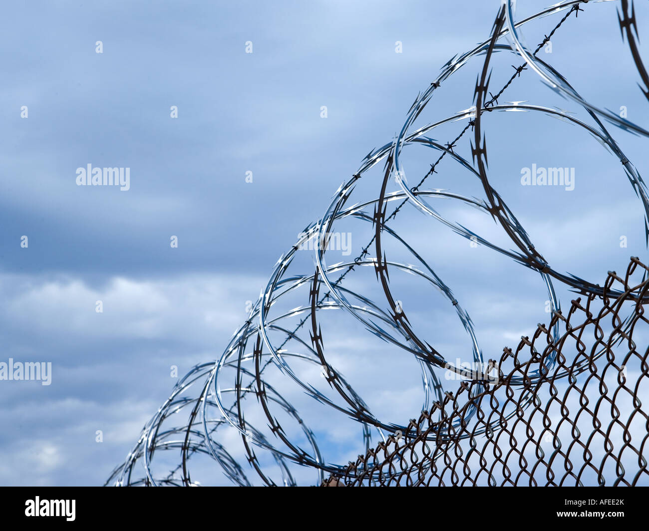 Closeup view of Razor Wire Stock Photo - Alamy