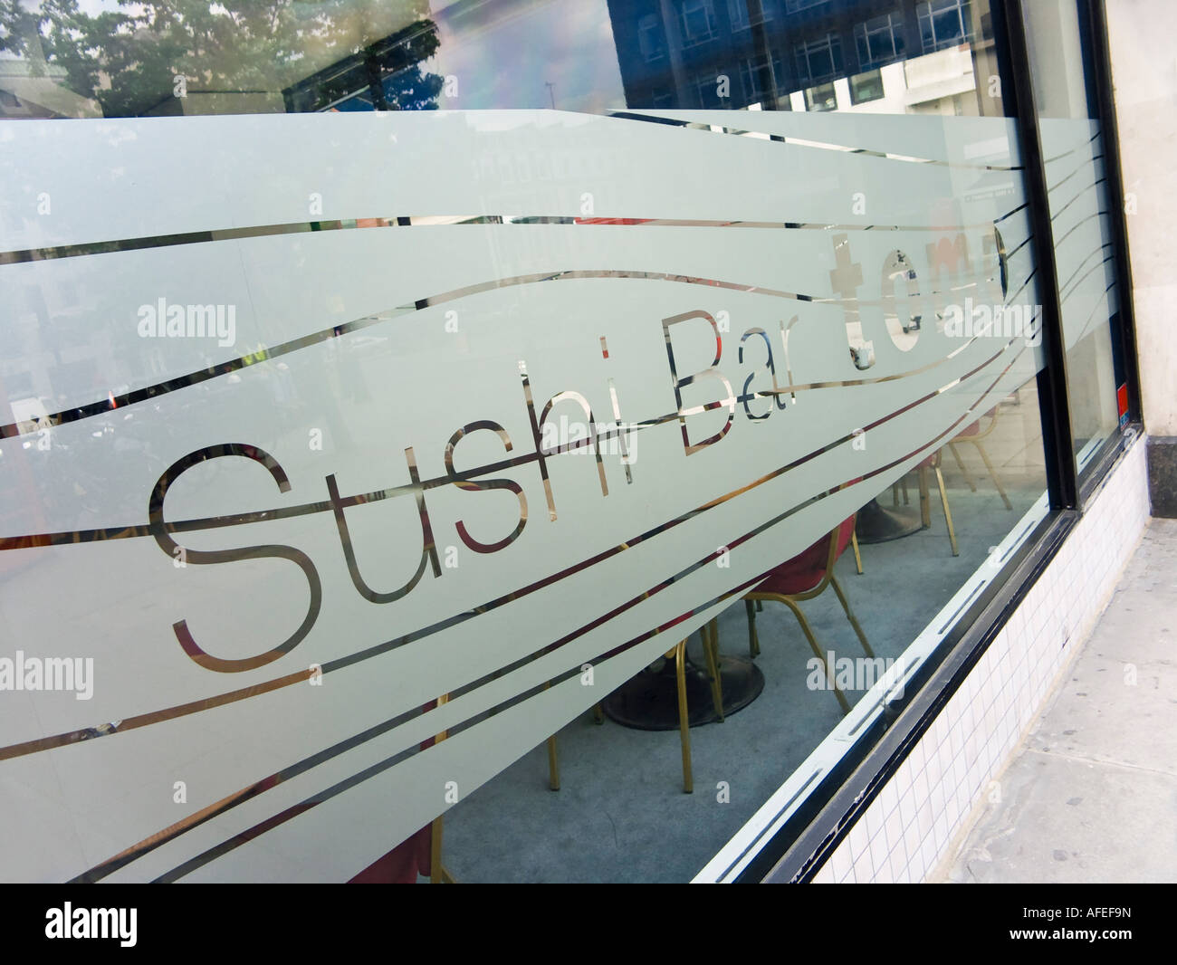 Window sign for Japanese sushi bar in London Stock Photo - Alamy