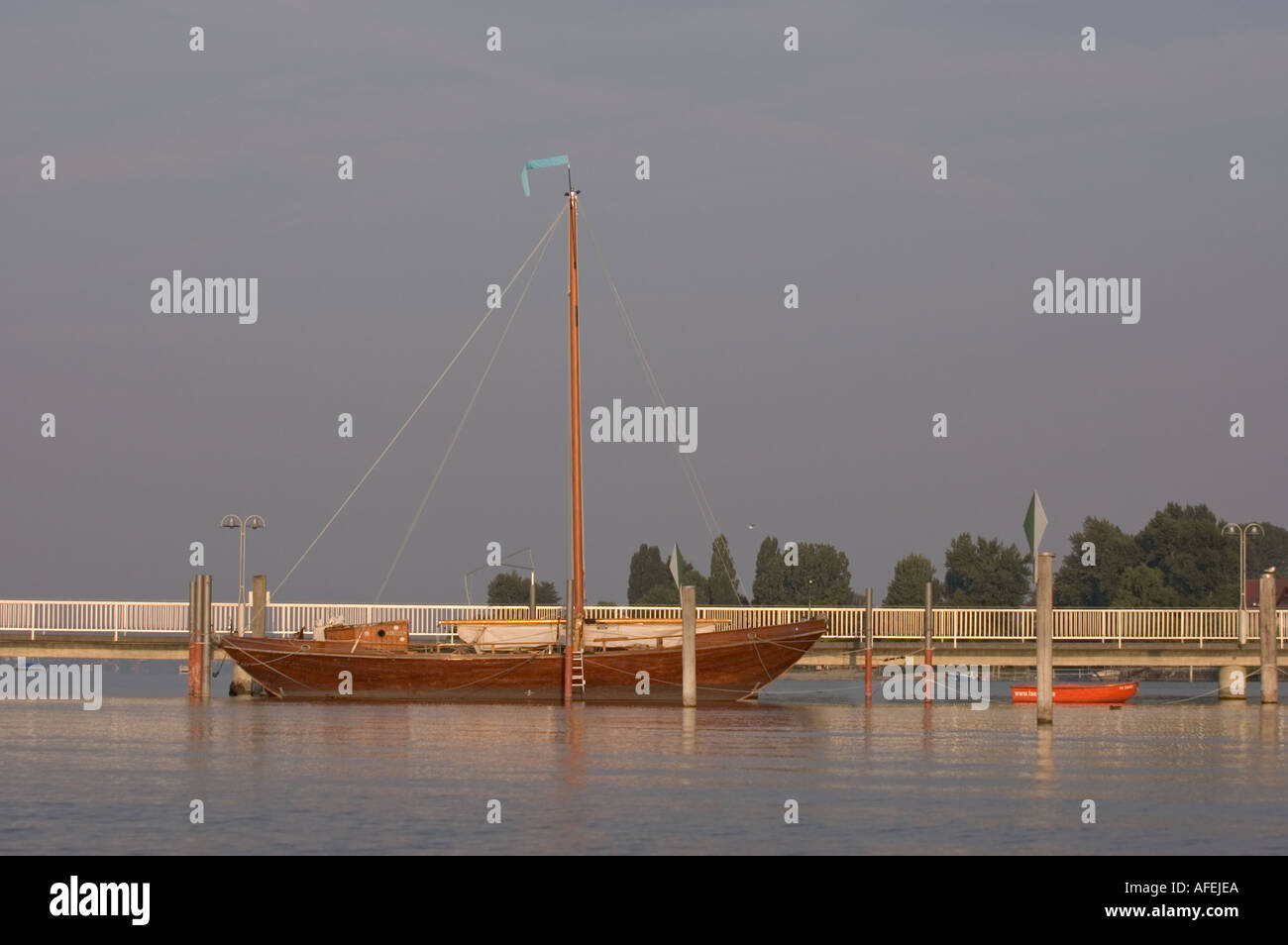 Laedine (rebuild medieval freight boat) at Immenstaad jetty, Lake ...