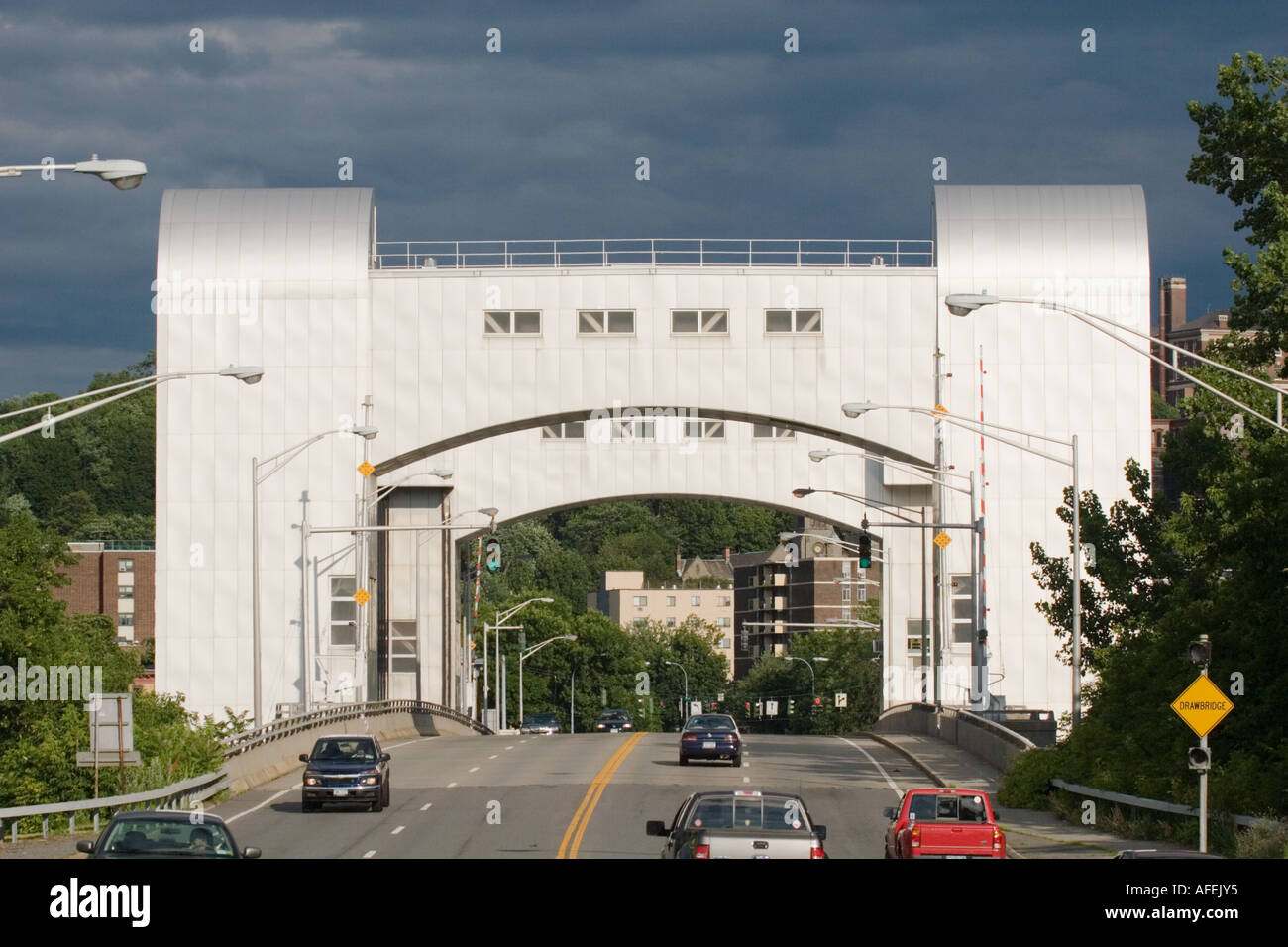 The Green Island Troy Bridge over the Hudson River is a movable lift drawbridge Troy New York ...