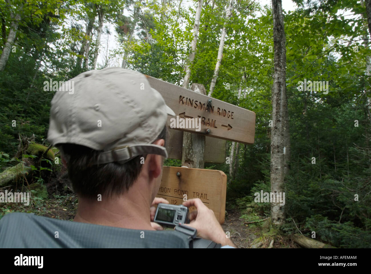 Appalachian Trail A hiker photographs the Kinsman Ridge Trail sign in ...