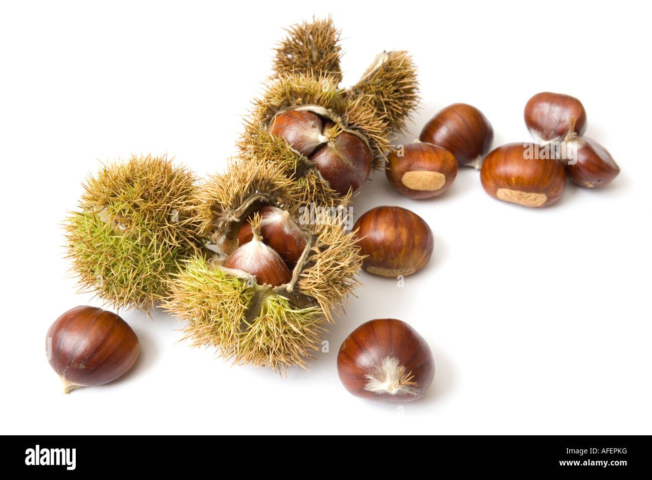 Sweet chestnuts isolated on a white background Stock Photo - Alamy